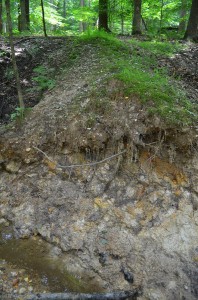 104 Good example of sediment layers showing all three types of soil ...